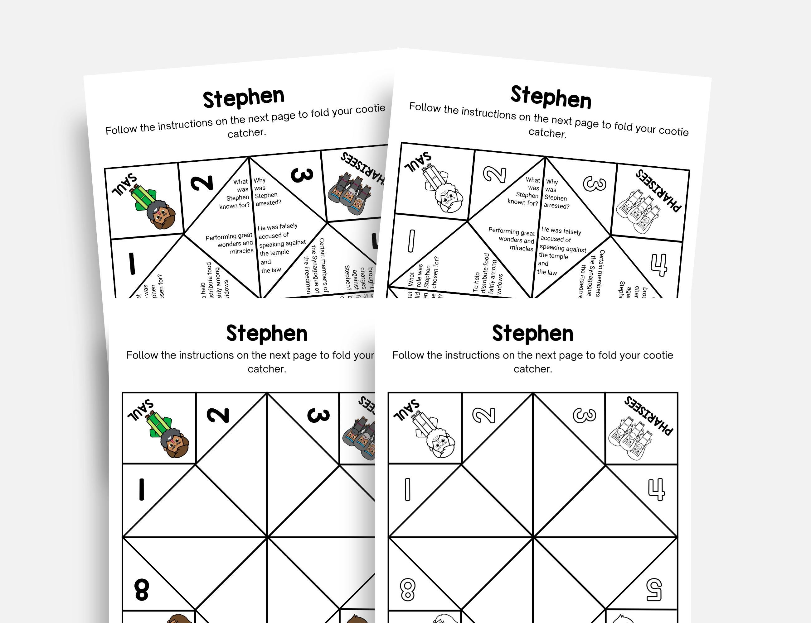 Stephen, Bible Cootie Catcher Printable, Sunday School Craft, Kids ...
