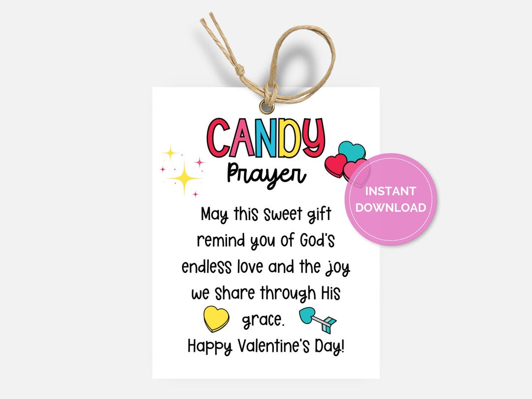 Candy Valentine Tag, Printable Christian Valentines Day Prayer Card ...