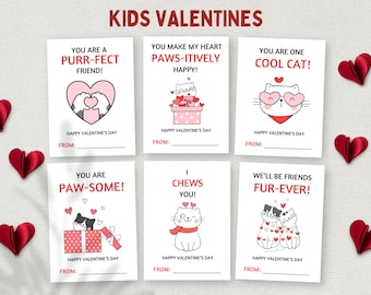 Cat Valentine Printable Cards Classroom Valentines Valentine Exchange ...