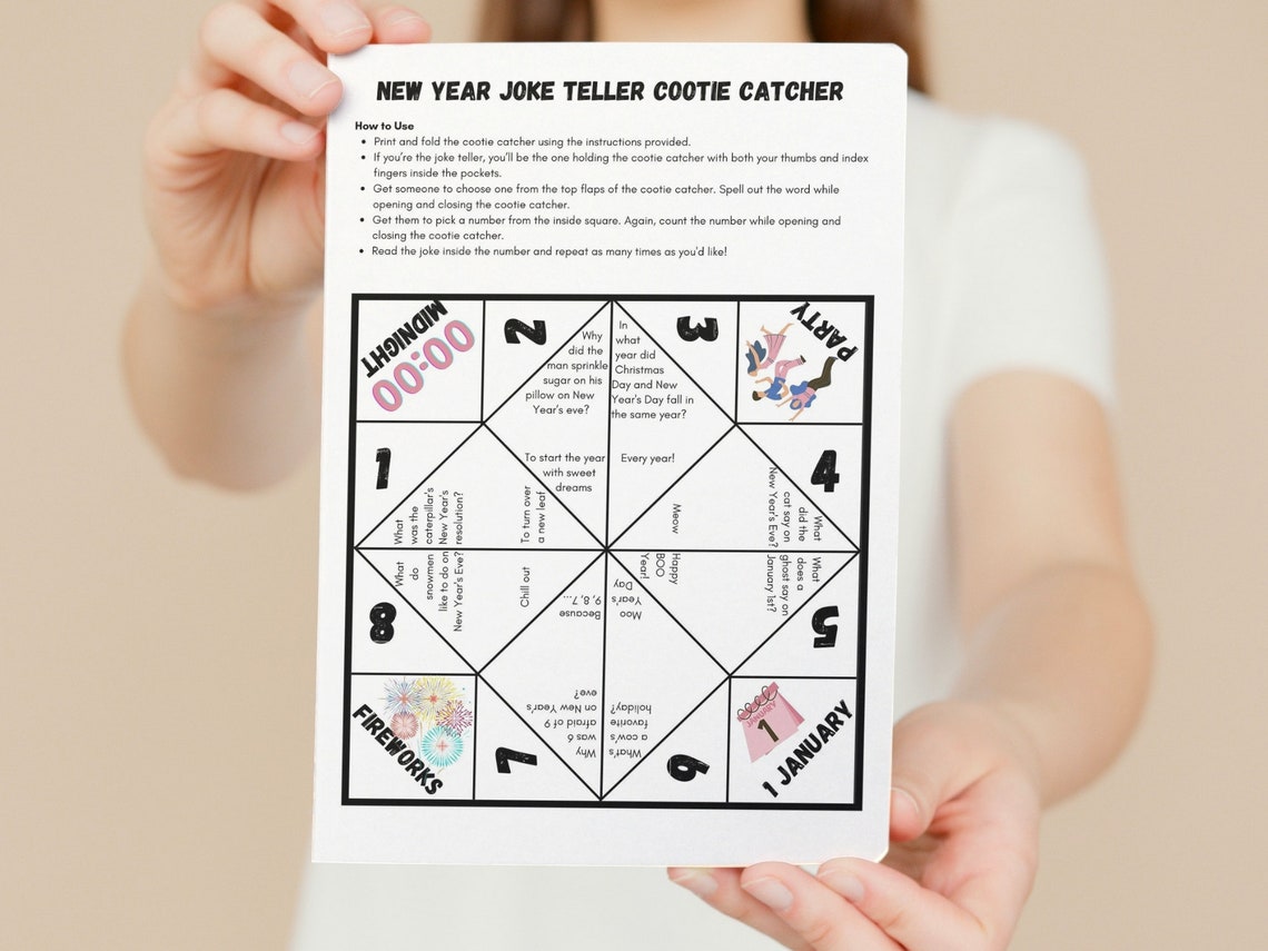 New Year Joke Teller, Printable Cootie Catcher, New Year Eve Jokes, New ...