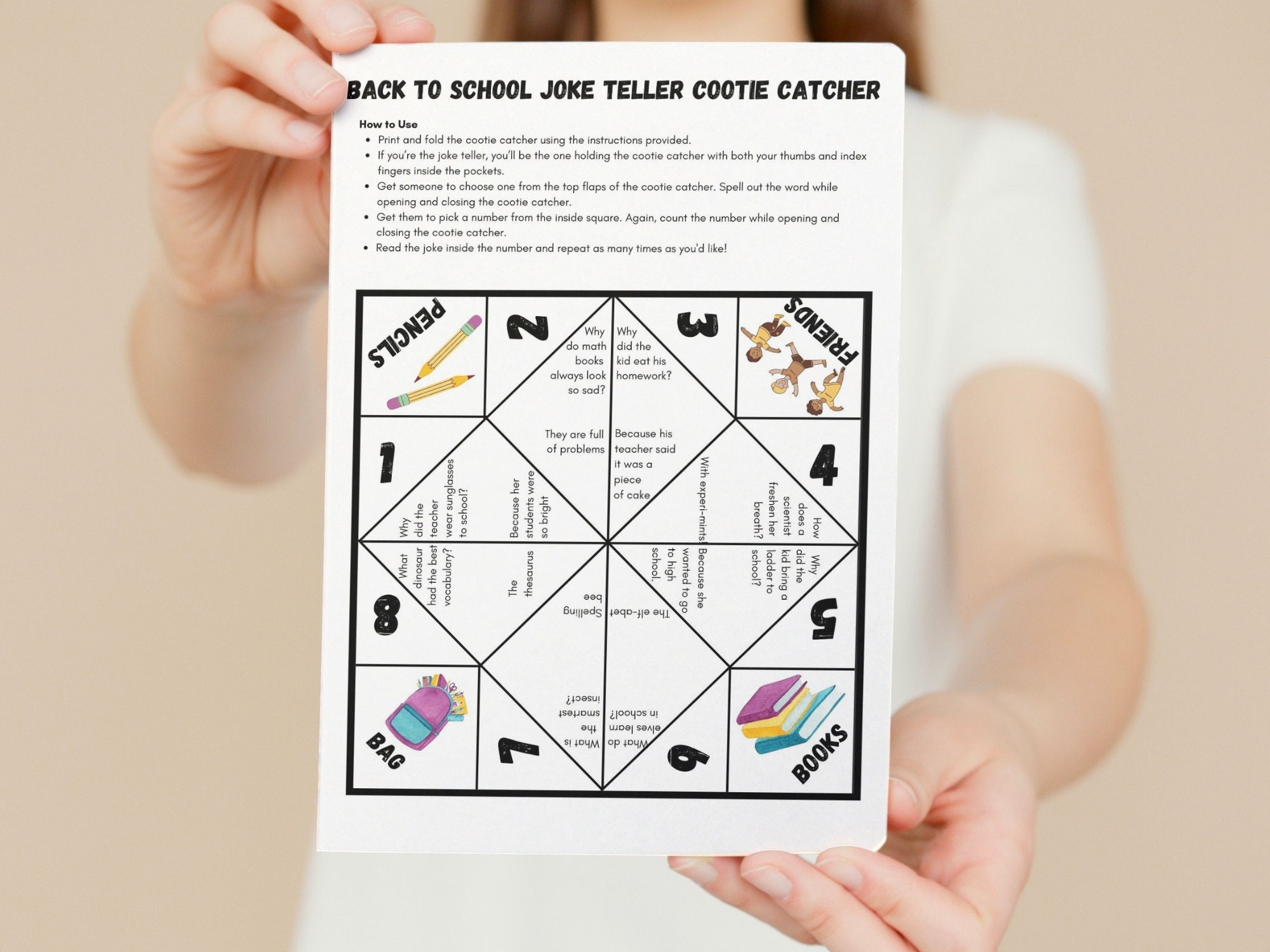 Back to School Joke Teller, Cootie Catcher Template, Printable Cootie ...