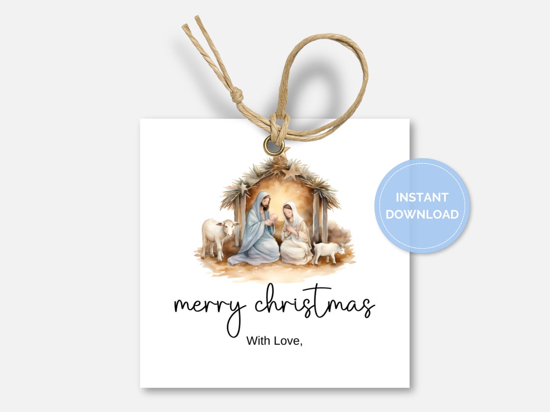 Nativity Christmas Tag, Printable Square Merry Xmas Tag, Baby Jesus ...