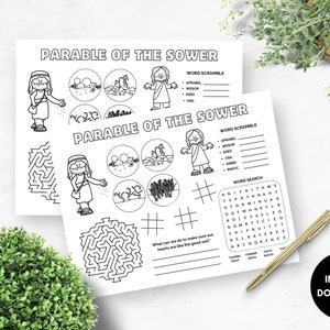 Parable of the Sower, Printable Bible Story Activity Placemat, Sunday ...