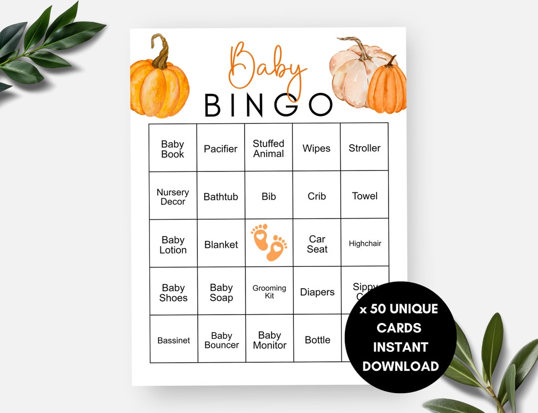 Little Pumpkin Baby Shower Bingo, 50 Watercolor Fall Bingo Cards ...