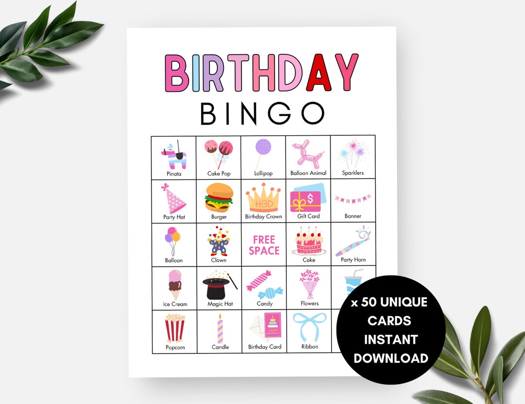 Pink Birthday Bingo, 50 Pastel Birthday Bingo Cards, Girl Birthday ...
