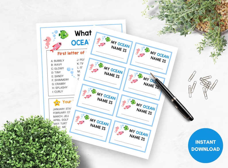 Whats Your Ocean Name, Sign & Tags, Under the Sea Theme Birthday Party ...