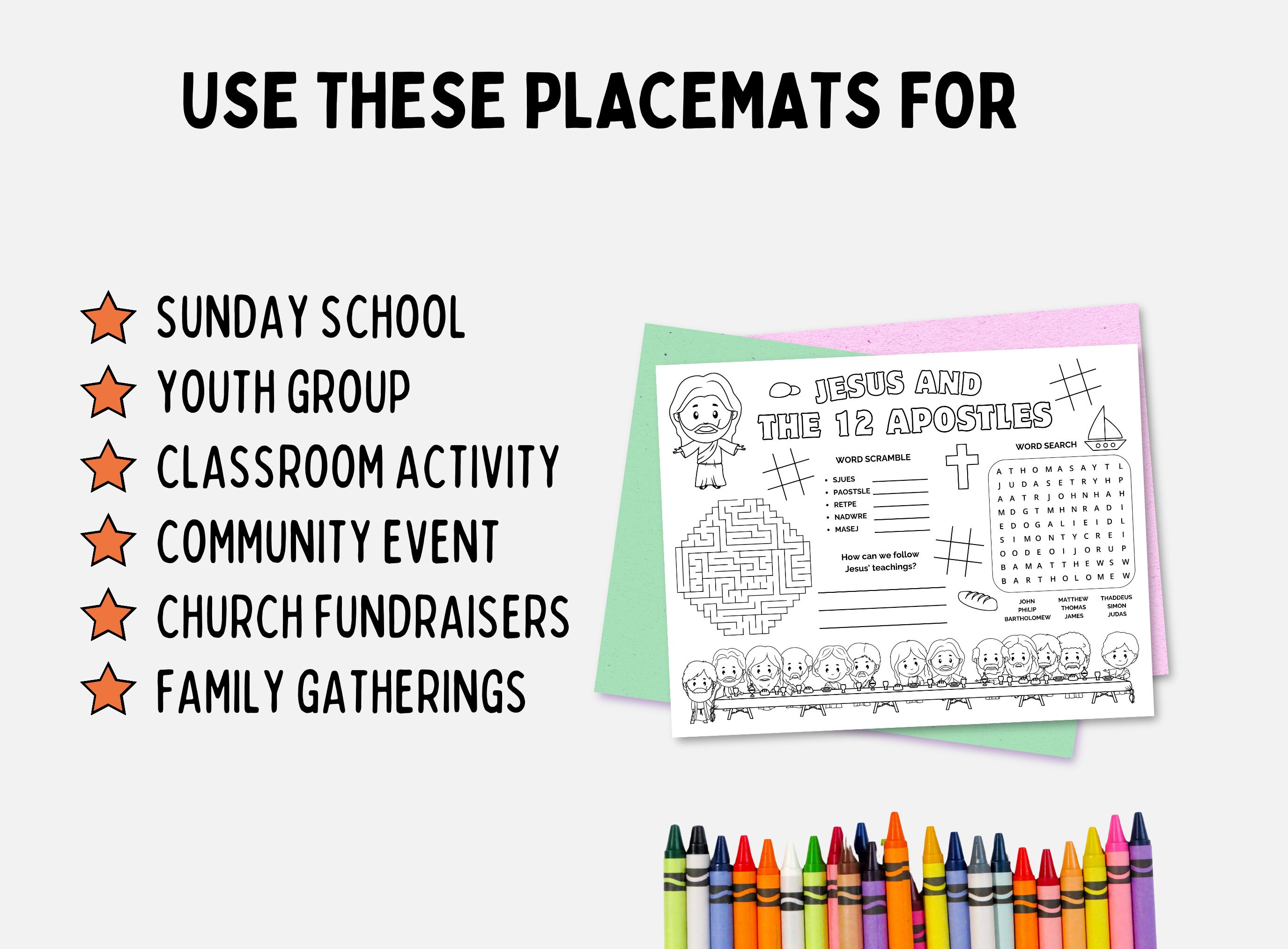 Jesus and the Twelve Apostles, Printable Bible Activity Placemat ...