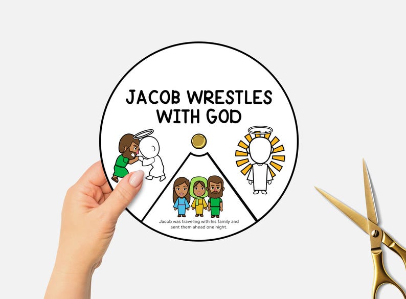 Jacob Wrestles With God, Printable Bible Story Coloring Wheel, Sunday ...