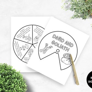 David and Goliath, Printable Bible Coloring Wheel, Sunday School Craft ...