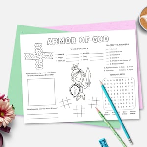 Armor of God, Ephesians 6 10, Printable Bible Activity Placemat, Sunday ...