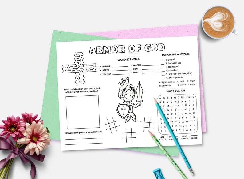 Armor of God, Ephesians 6 10, Printable Bible Activity Placemat, Sunday ...