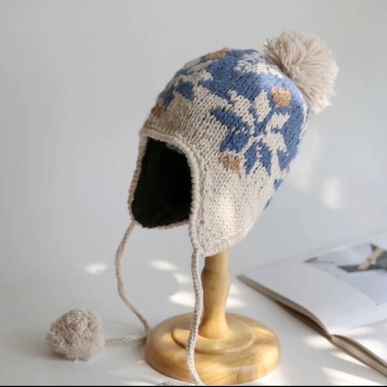 Winter Peruvian Earflap Beanie Hat Knitted Pattern Snow Ski Hat With ...
