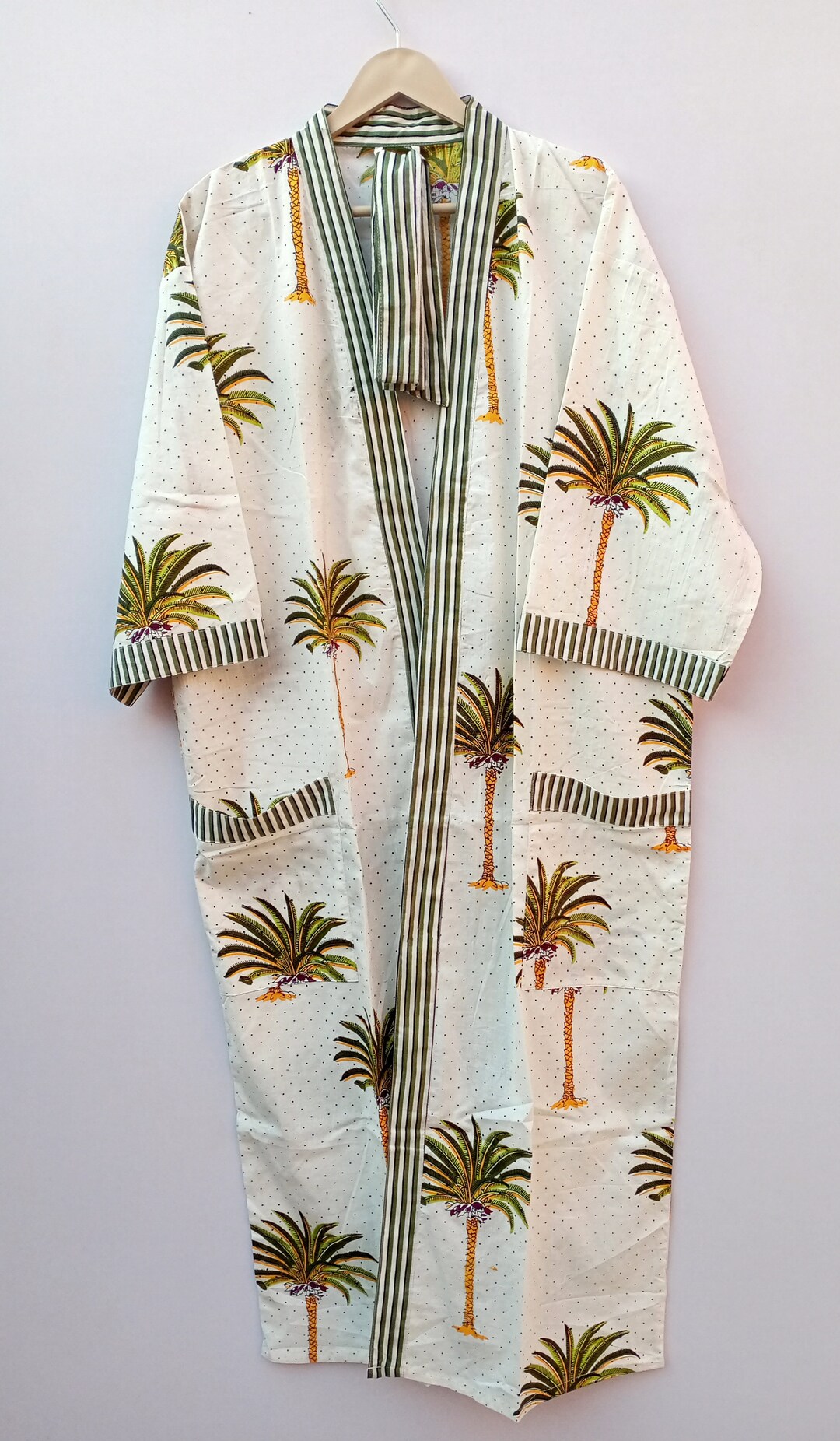 Tree Block Print Cotton Kimono Handmade Robe Beautiful Long Dress ...