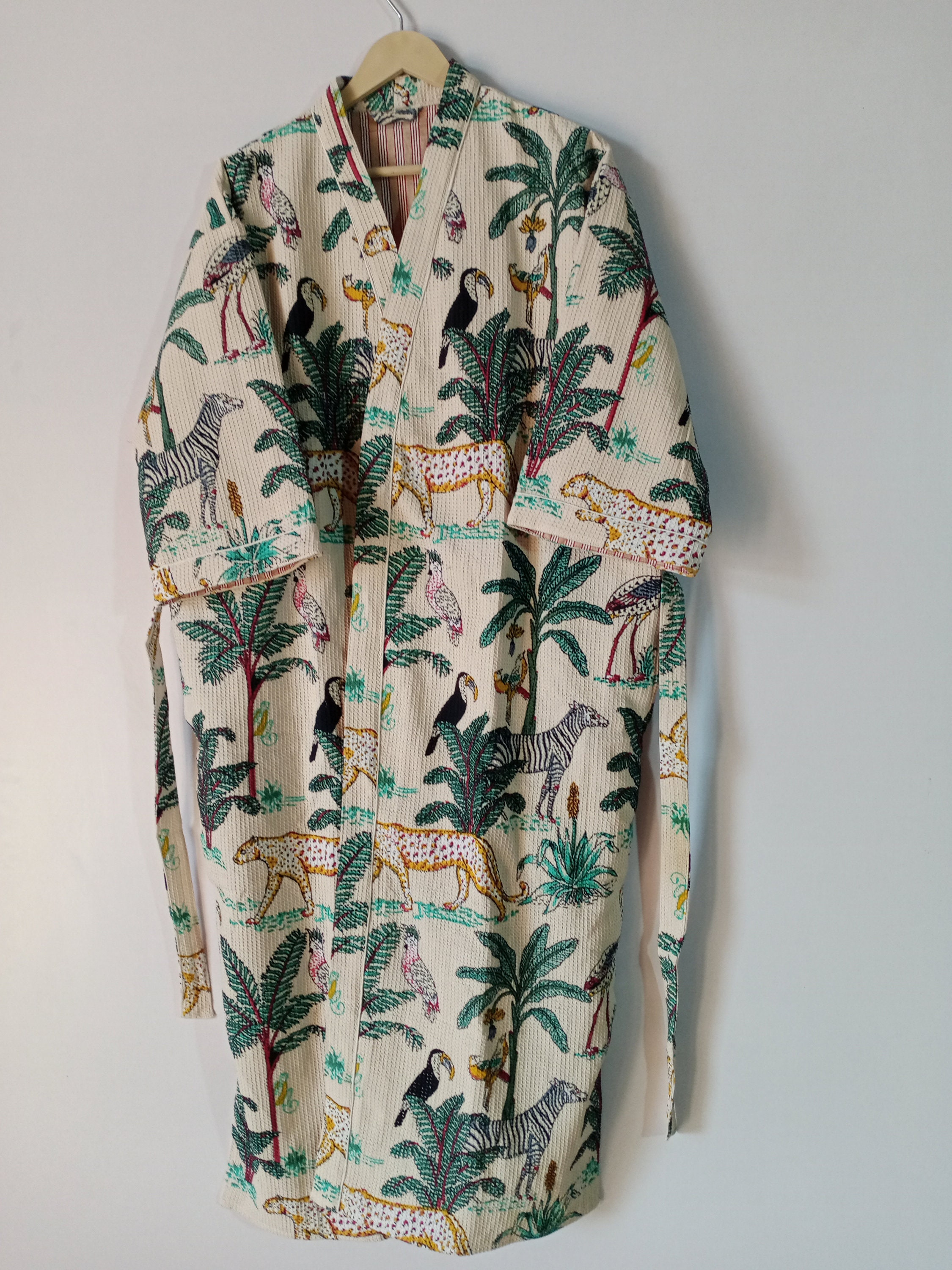 Jngle Print Waffle Kimono Jacket Indian Cotton Waffle Jacket Gift for ...