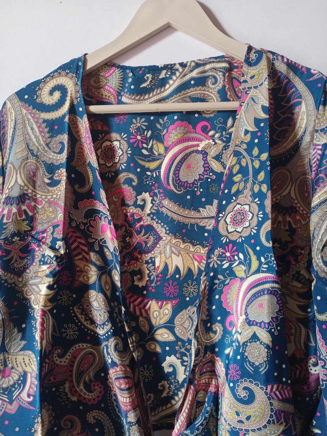 Silk Bell Sleeve Tie up Warp Top Wrap Blouse Hippie Chic Elegant Belted ...