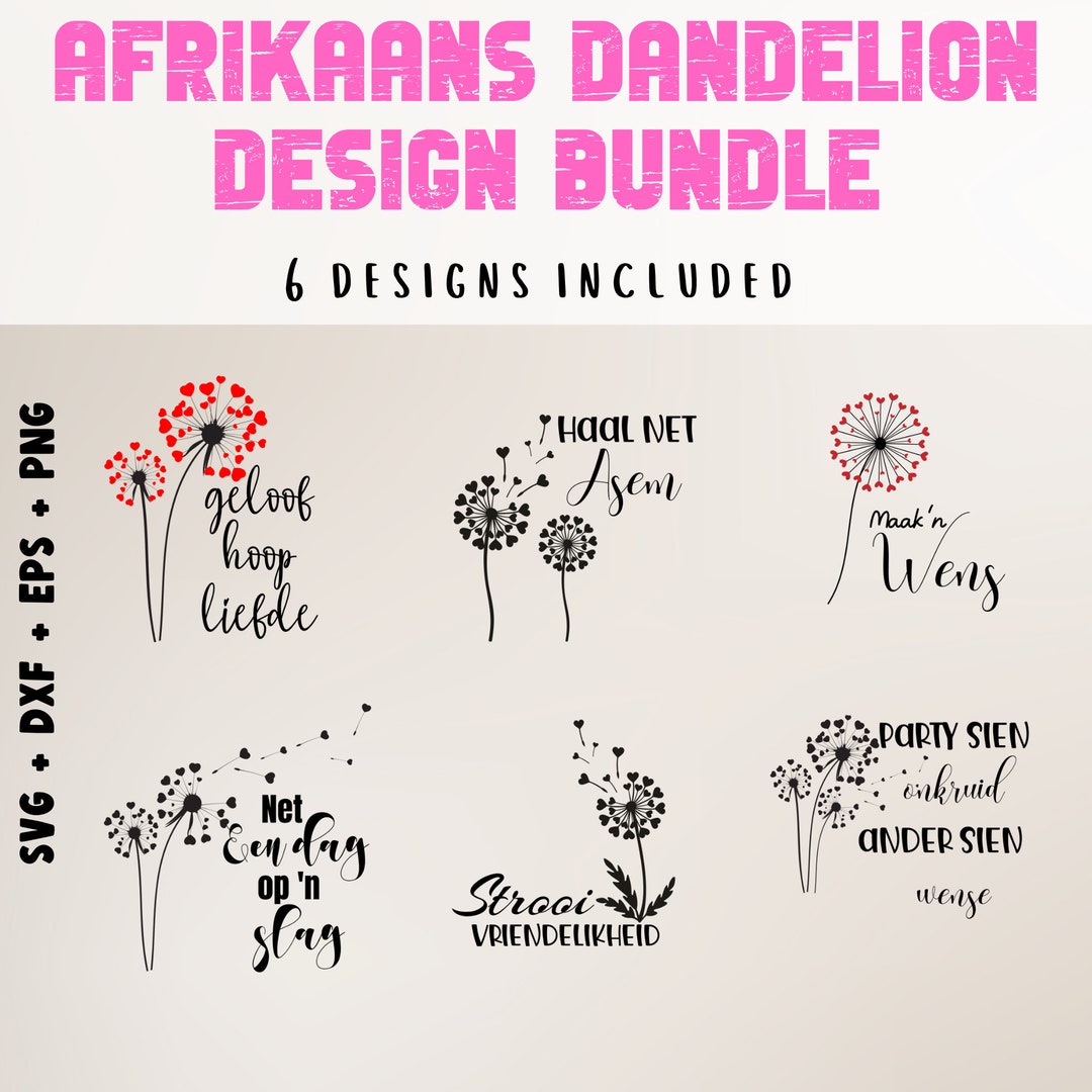 Afrikaans Dandelion Cut Files | Haal Asem Svg | Maak N Wens Svg | Suid ...