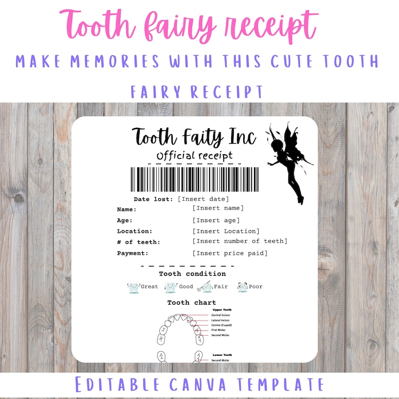 Tooth Fairy Receipt Editable , Printable Tooth Fairy Certificate, Kids ...