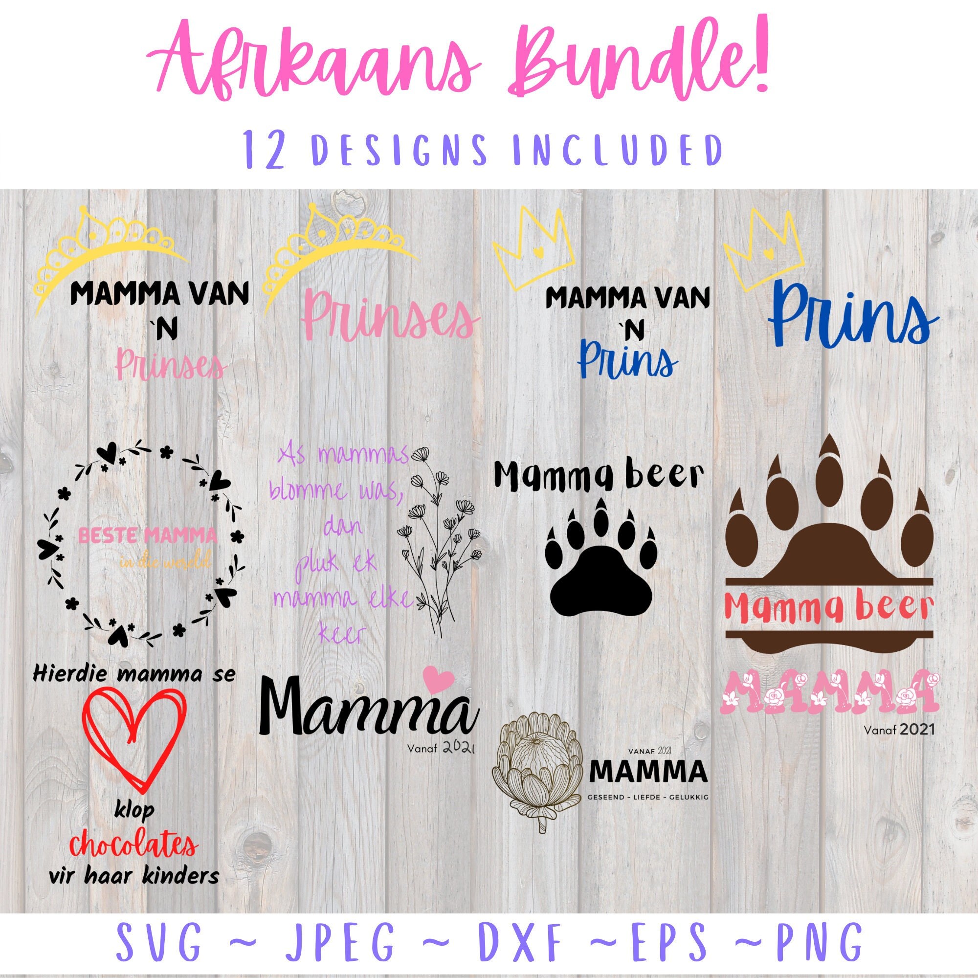 Set of 12 Cut Files, Afrikaans. Instant Digital Download Svg, Png, Jpeg ...