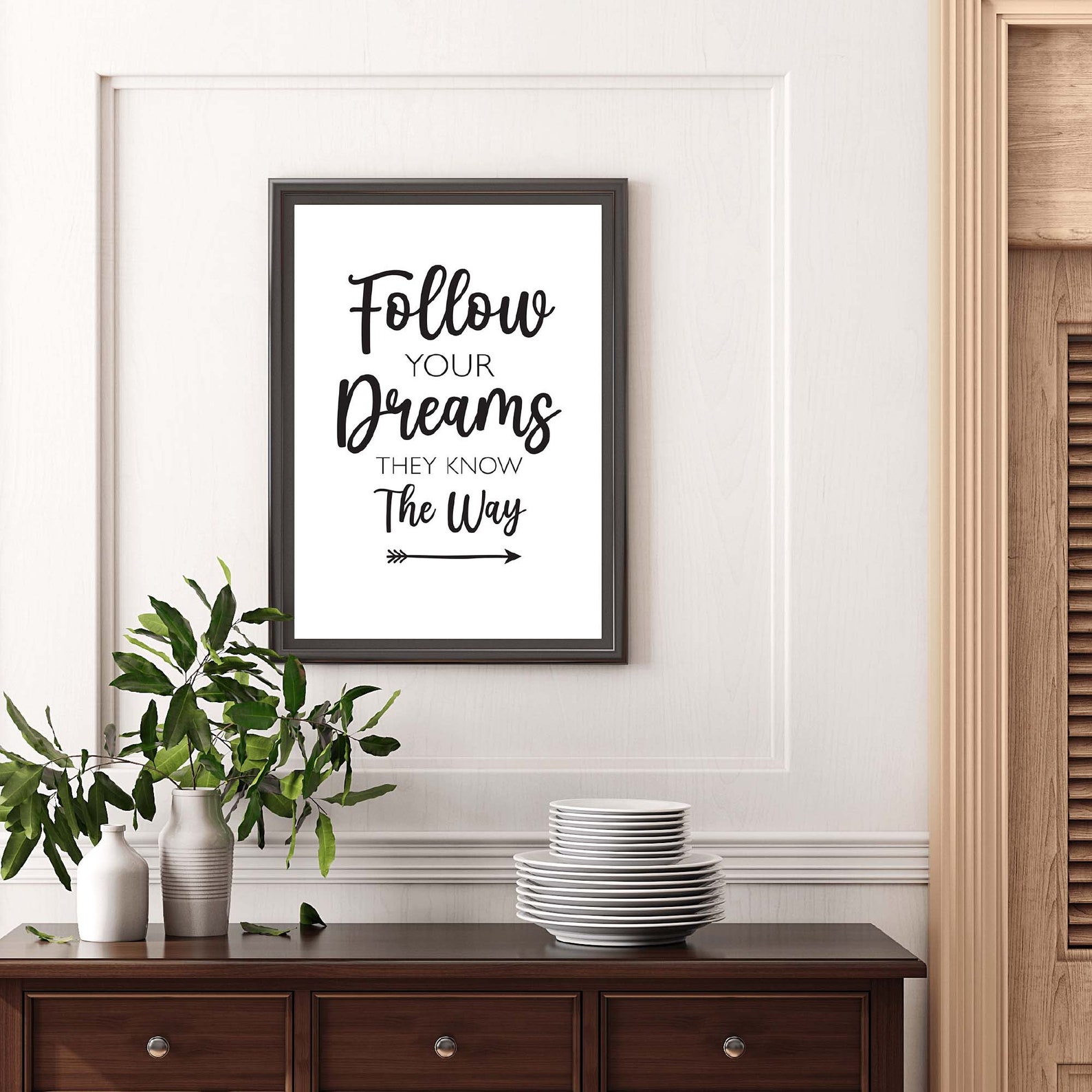 Follow Your Dreams Inspirational Quote, Motivational Quote, Black and ...