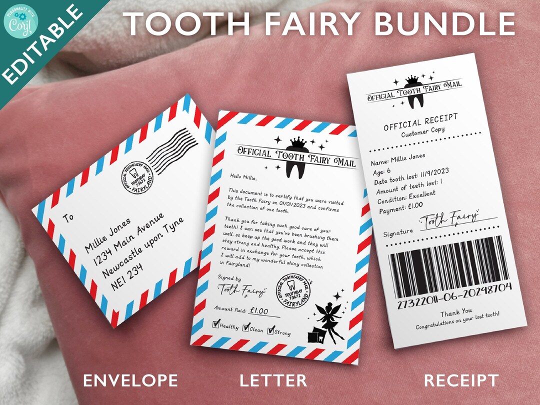 EDITABLE Tooth Fairy BUNDLE: Realistic Miniature Letter, Receipt and ...