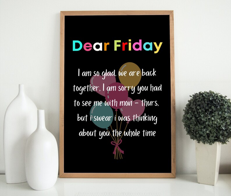 Dear Friday Quotes Wall Art, Funny Quotes, Sets of 2 Black and White ...