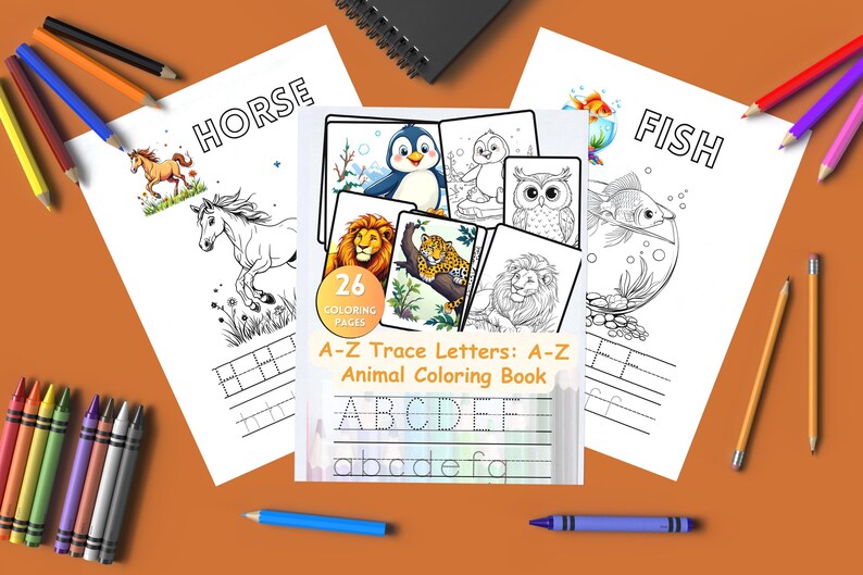 A-Z Trace Letters: A-Z Animal Coloring Book - Etsy
