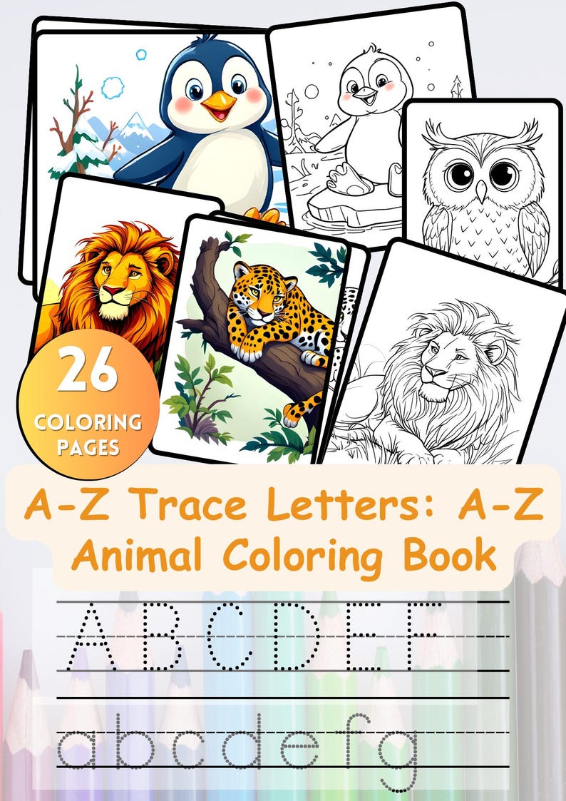 A-Z Trace Letters: A-Z Animal Coloring Book - Etsy