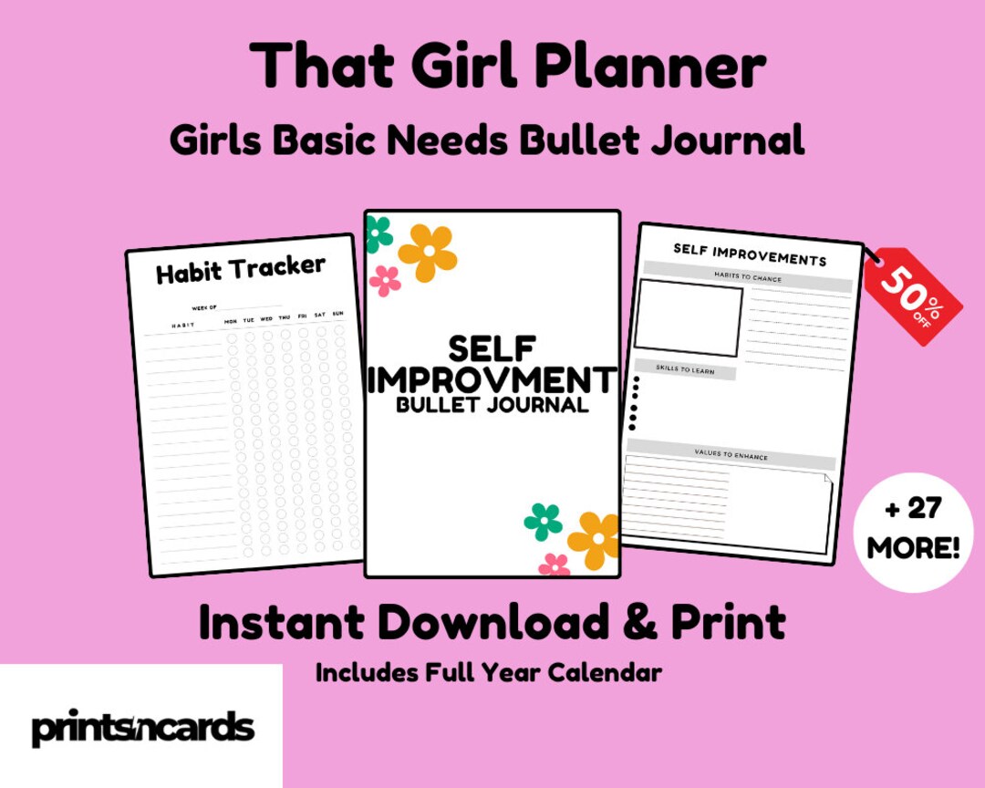That Girl Self-improvement Bullet Journal 30 Pages Digital Download ...