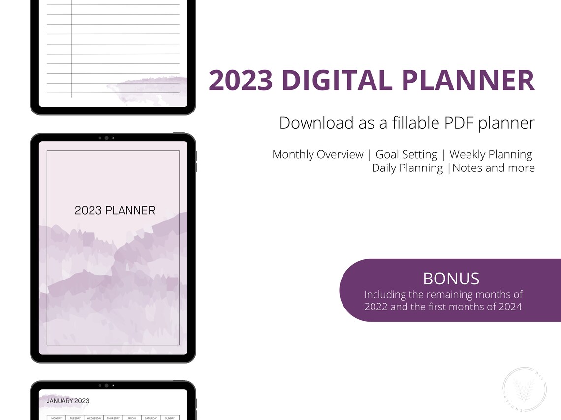 Digital Planner 2022 2023 2024 Fillable and Printable PDF Planner - Etsy