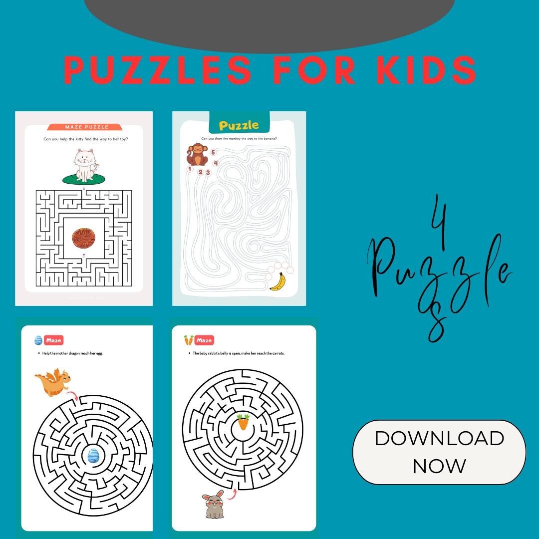 Animal Maze Puzzle Digital Download, Easy and Medium Mazes for Kids ...