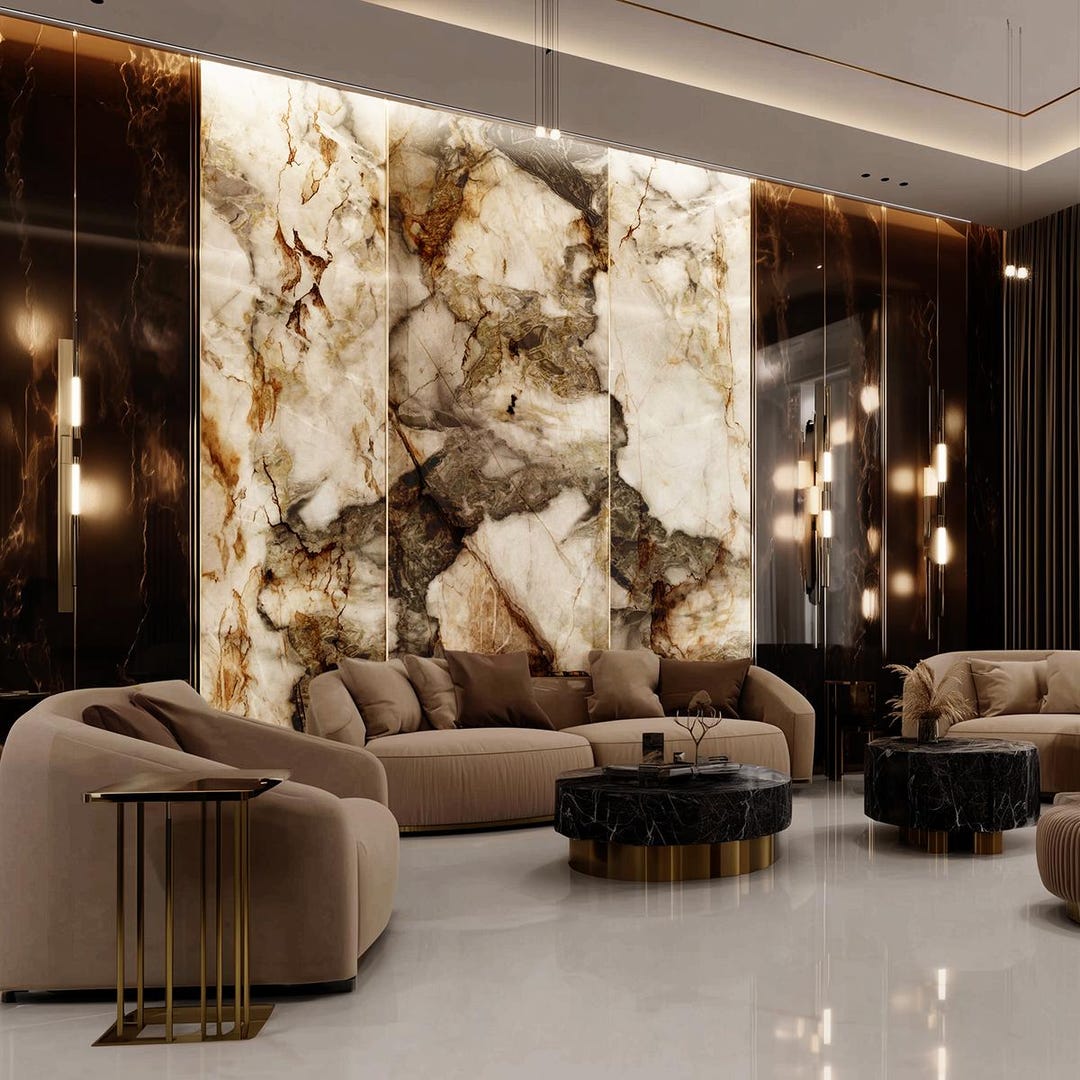 Marble Wall Panels Custom Made. Alabaster Model Arkdeko' Italy, Glued ...