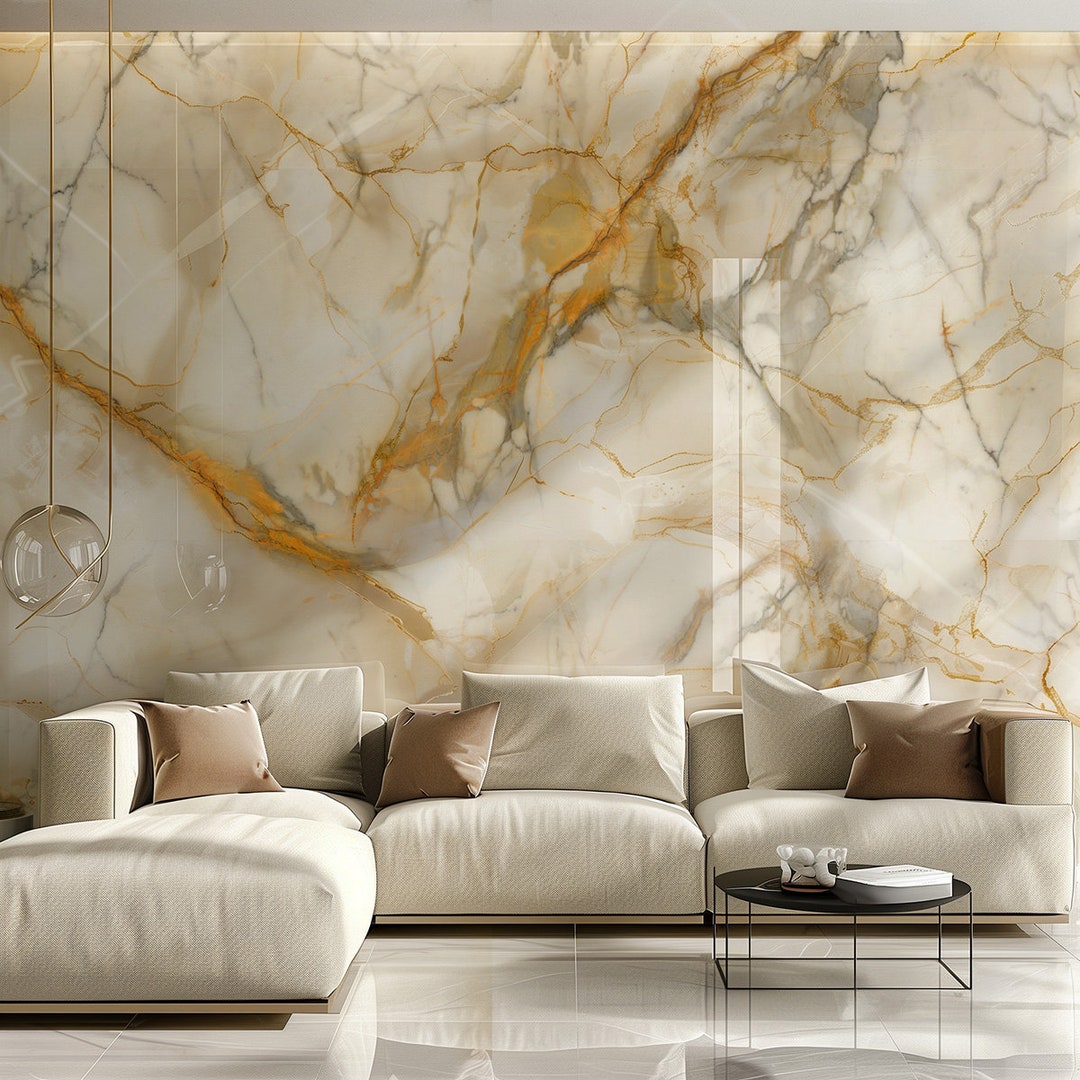Luxury Marble Wall Panel – Calacatta Gold Look, Large Feature Wall Art ...