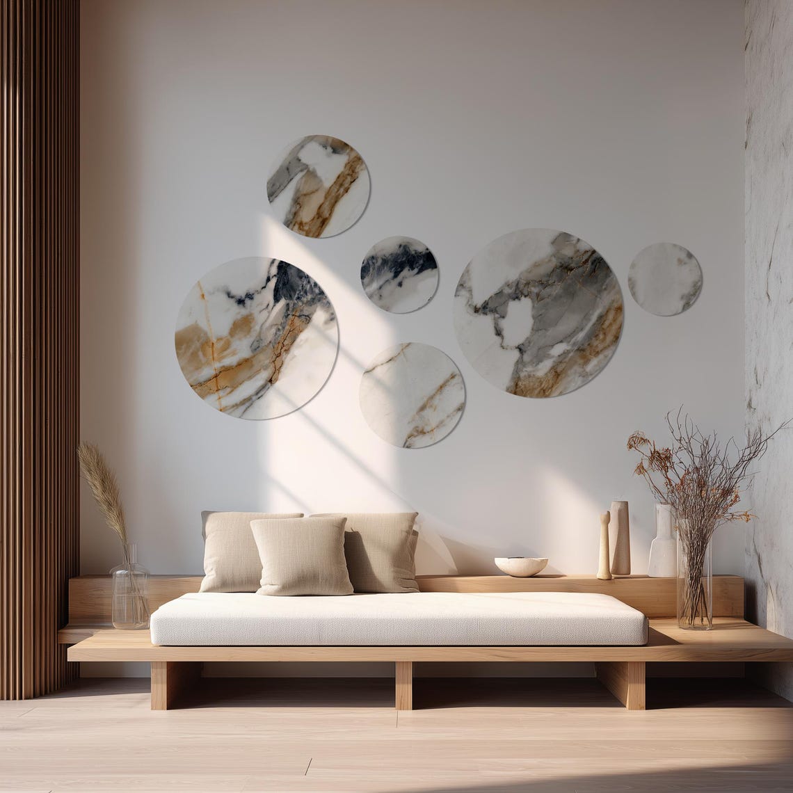 Round Wall Panels in Gold Effect | Set of Minimalist Wall Circles in ...
