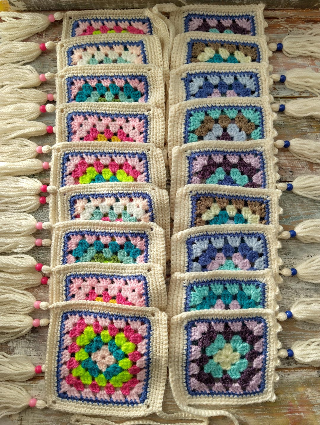 Colourful Granny Square Pennant Garland, Crochet Bunting, Crochet Boho ...