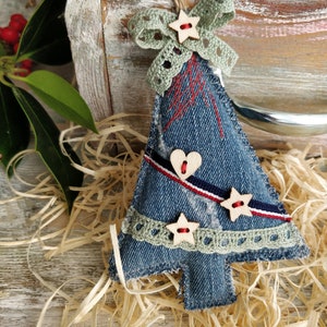 Denim Christmas Tree Ornaments, Upcycled Denim Christmas Set, Jeans ...