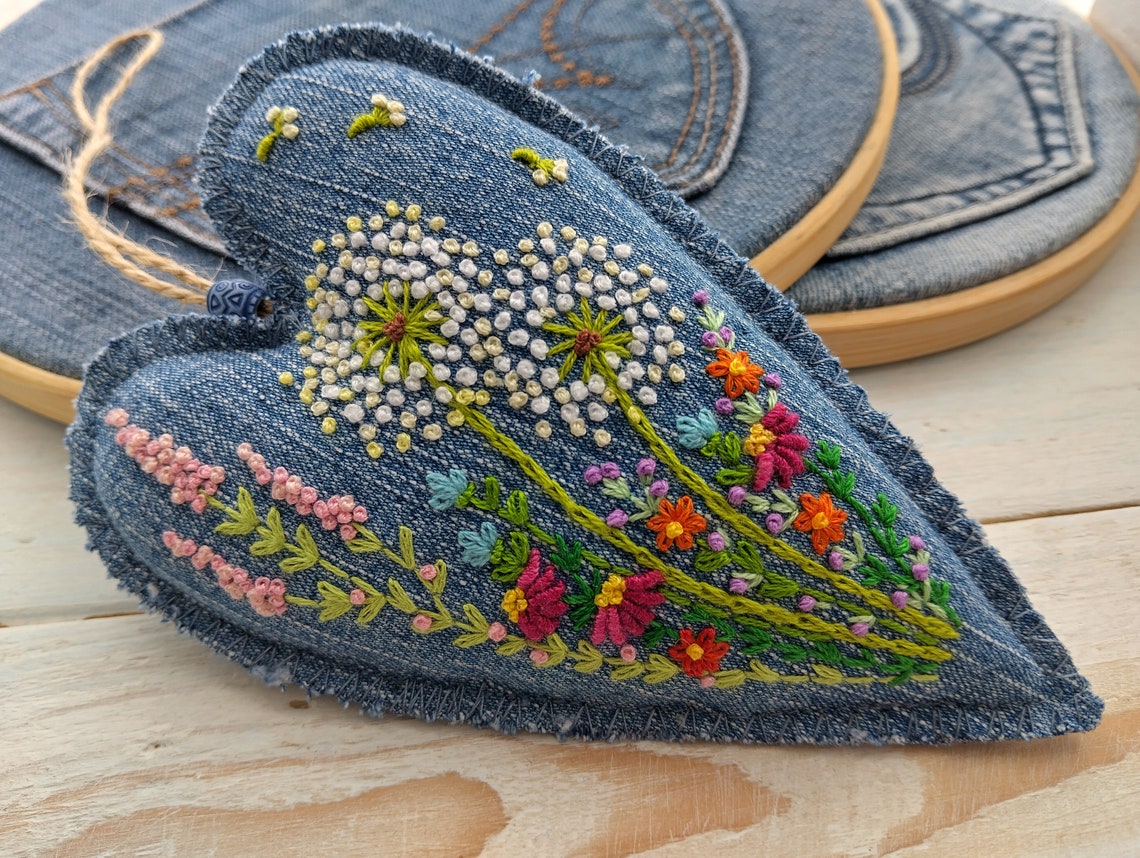 Denim Heart, Embroidery Denim Heart, Valentine's Day Gift, Love Gift ...