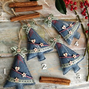Denim Christmas Tree Ornaments, Upcycled Denim Christmas Set, Jeans ...