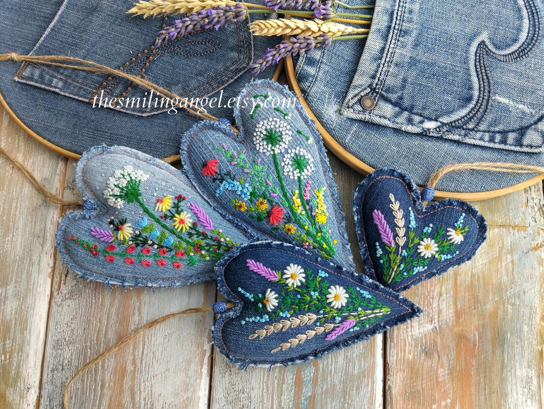 Denim Heart, Embroidery Denim Heart, Boho, Valentine's Day Gift, Love ...