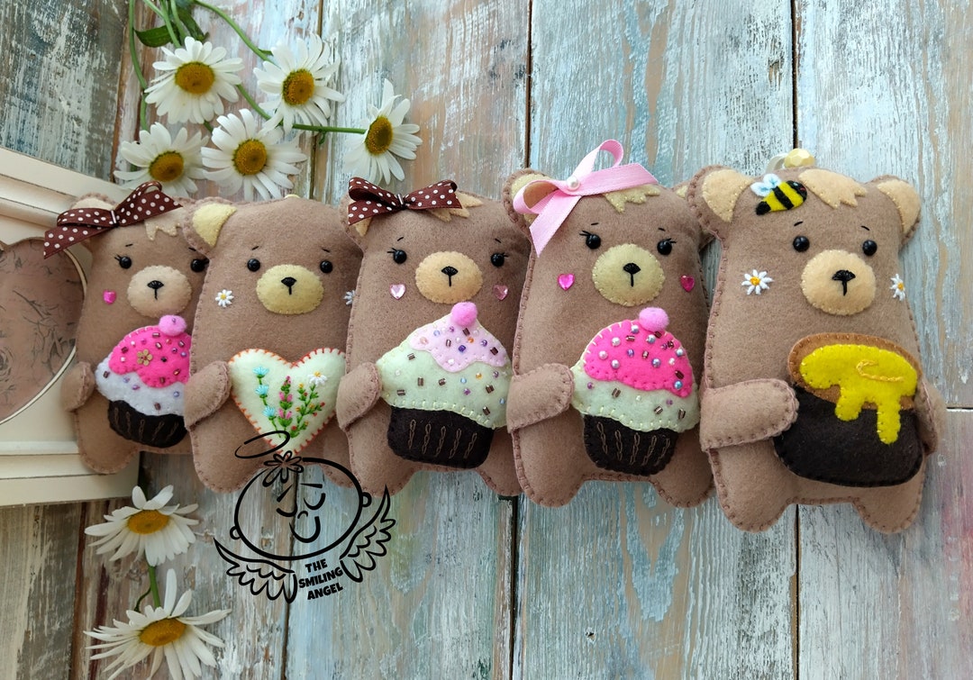 Brown Bear, Felt Bear, Felt Bear With Embroidered Heart, Birthday Gift ...