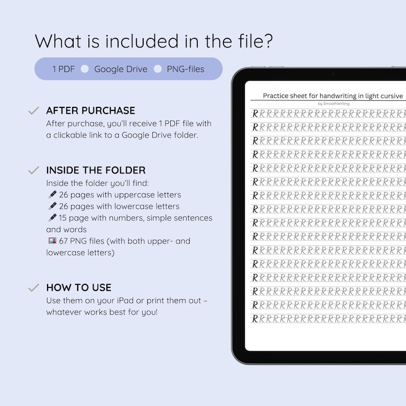 Cursive Handwriting Practice Sheets – 63 Page Digital Download for iPad ...