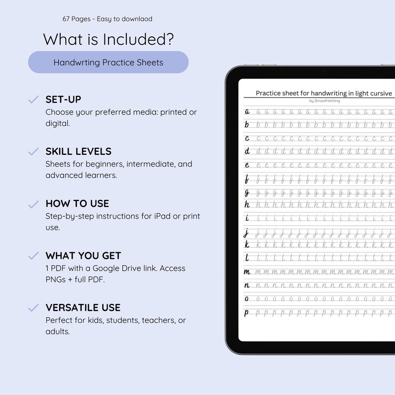 Cursive Handwriting Practice Sheets – 63 Page Digital Download for iPad ...