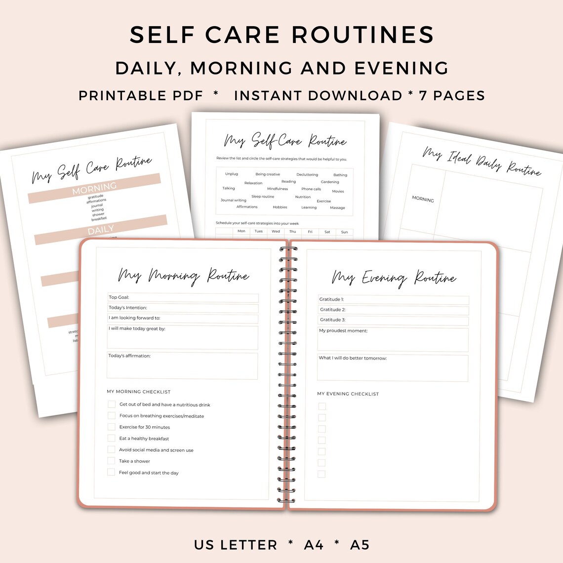 Self Care Daily Routine, Printable PDF, Morning Intention, Evening ...