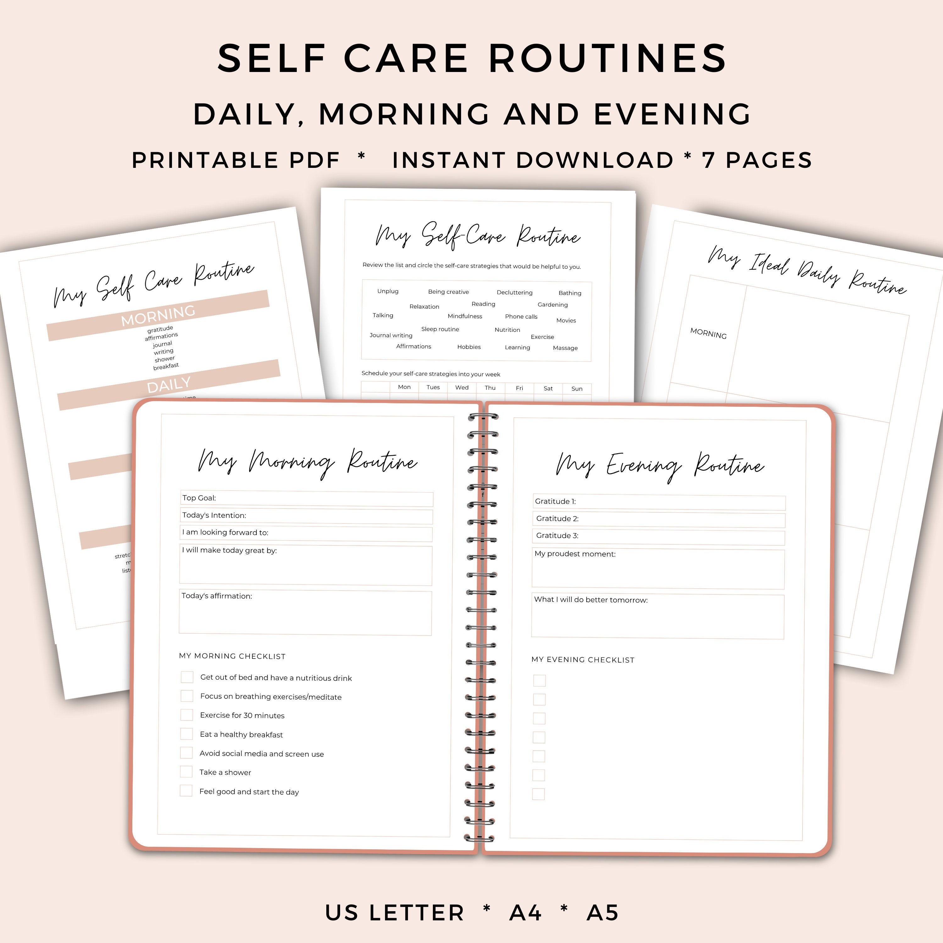 Self Care Daily Routine, Printable PDF, Morning Intention, Evening ...