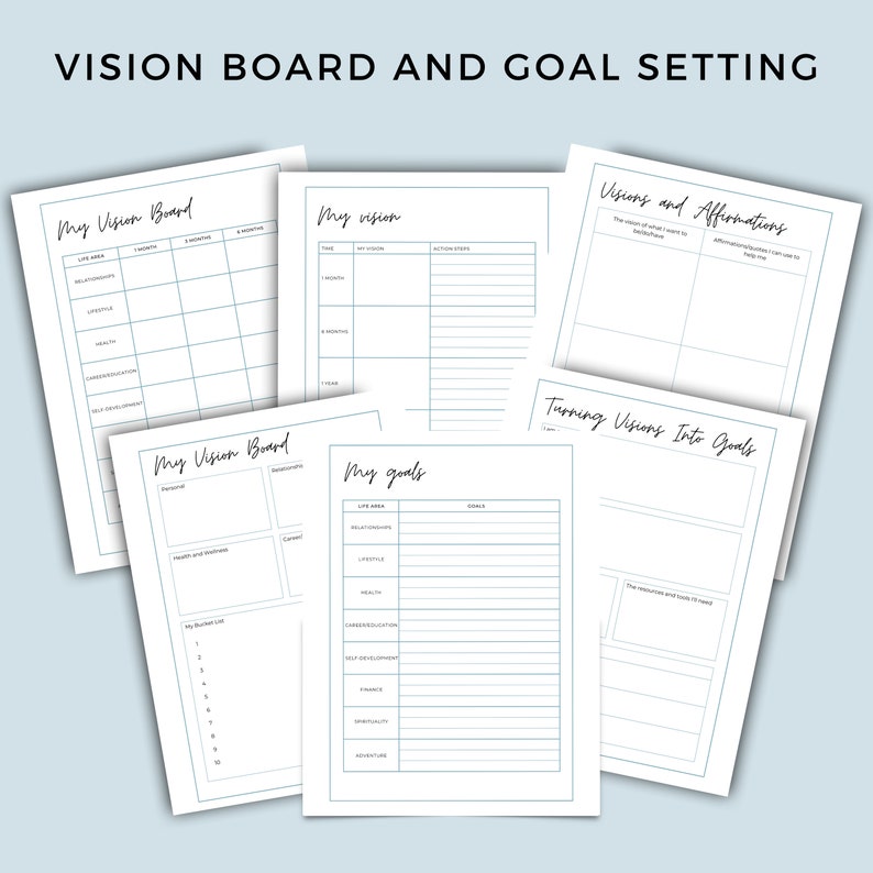 Goal Setting Vision Board Printable, Personal Development Planner ...