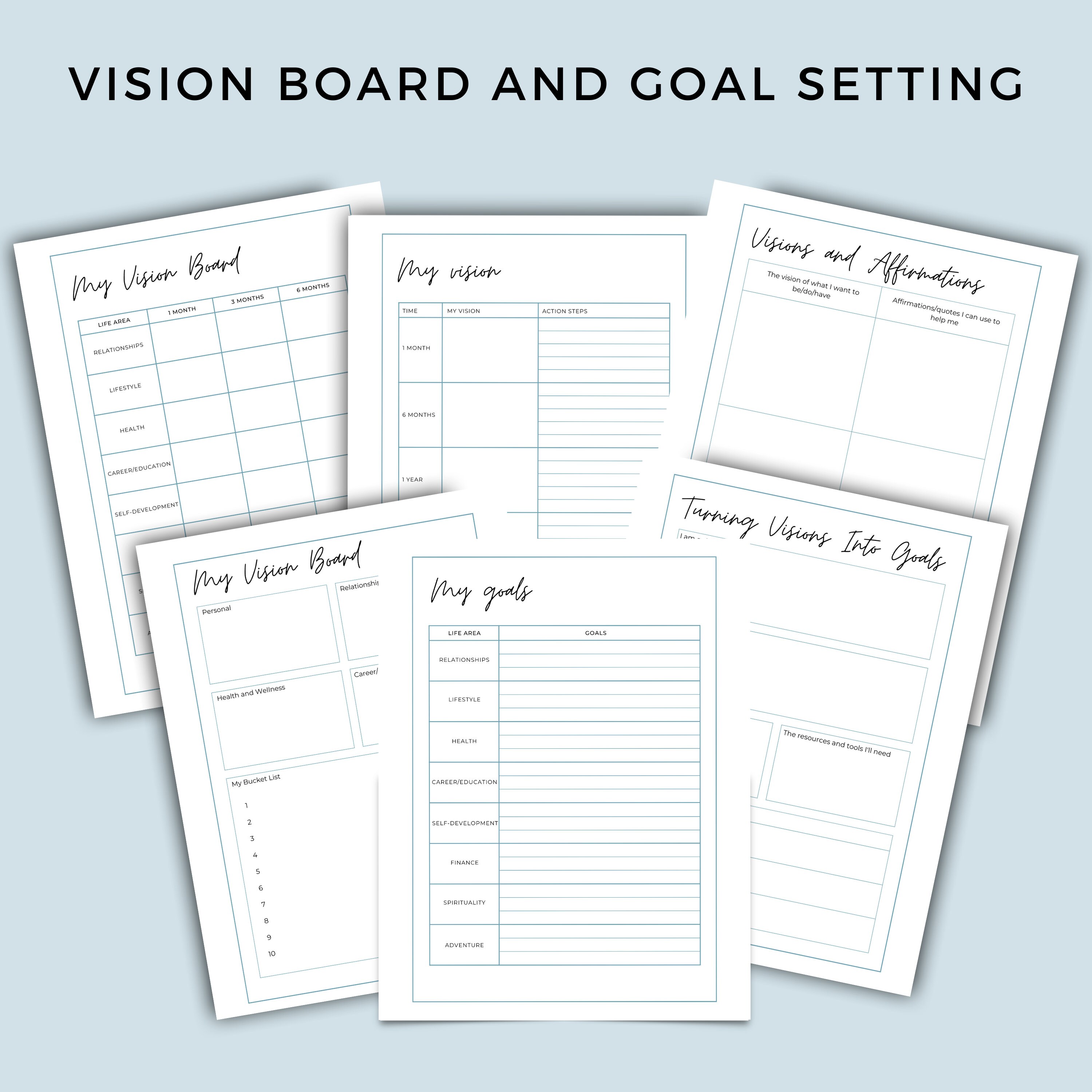 Goal Setting Vision Board Printable, Personal Development Planner ...