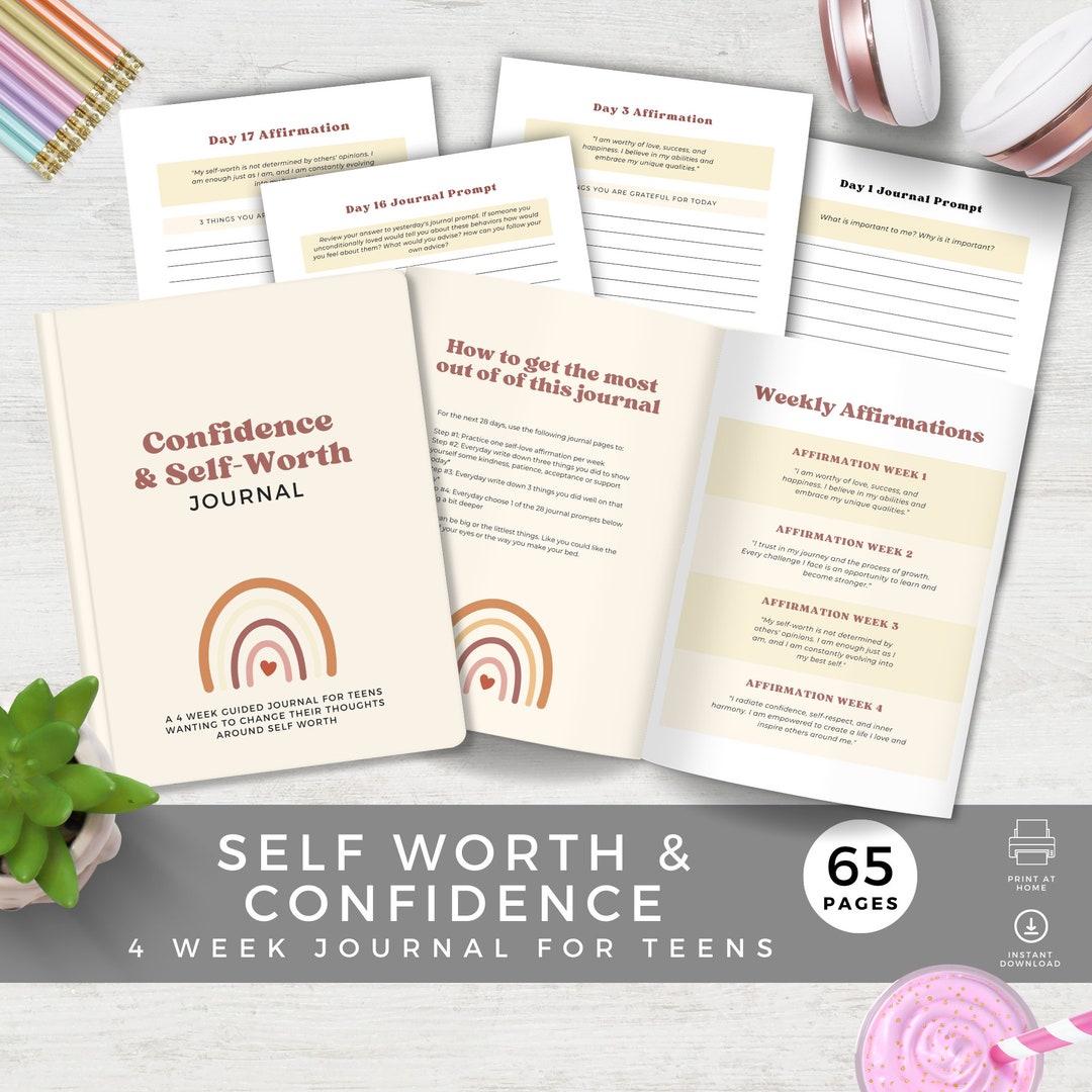 Self Worth Confidence Journal for Teens, Guided Worksheets for Building ...