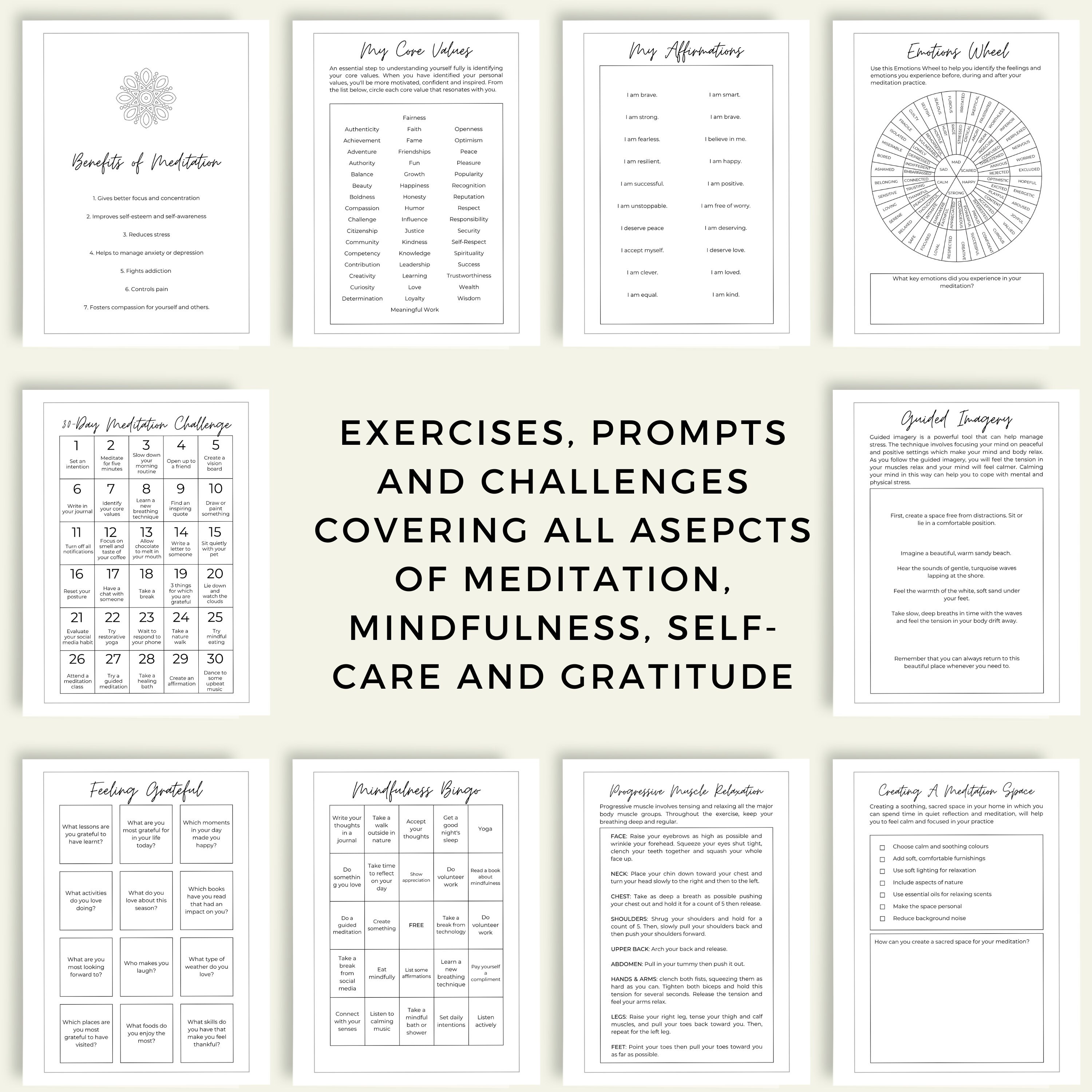 Meditation Journal, Printable & Digital, Daily Practice Workbook ...