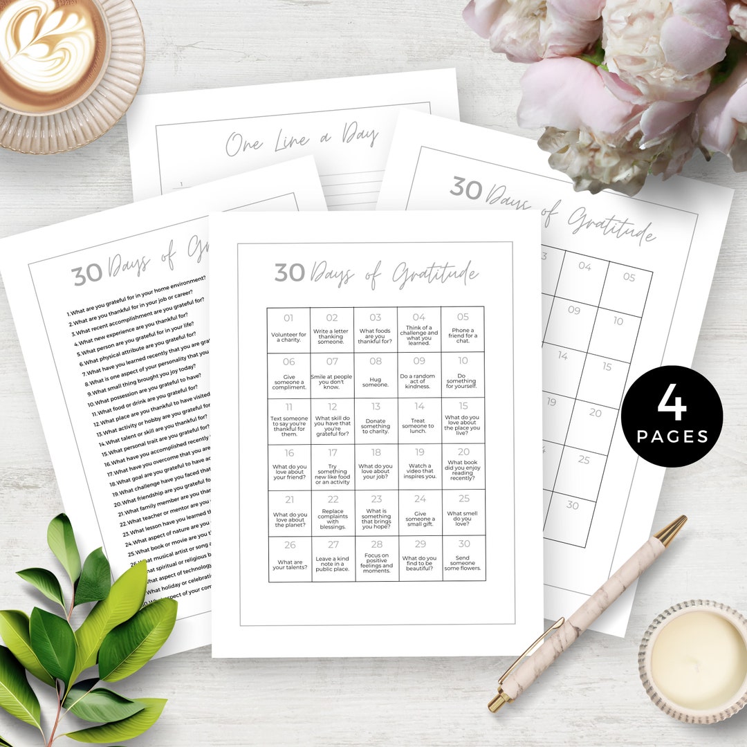 30 Day Gratitude Journal Printable PDF Daily Challenge - Etsy