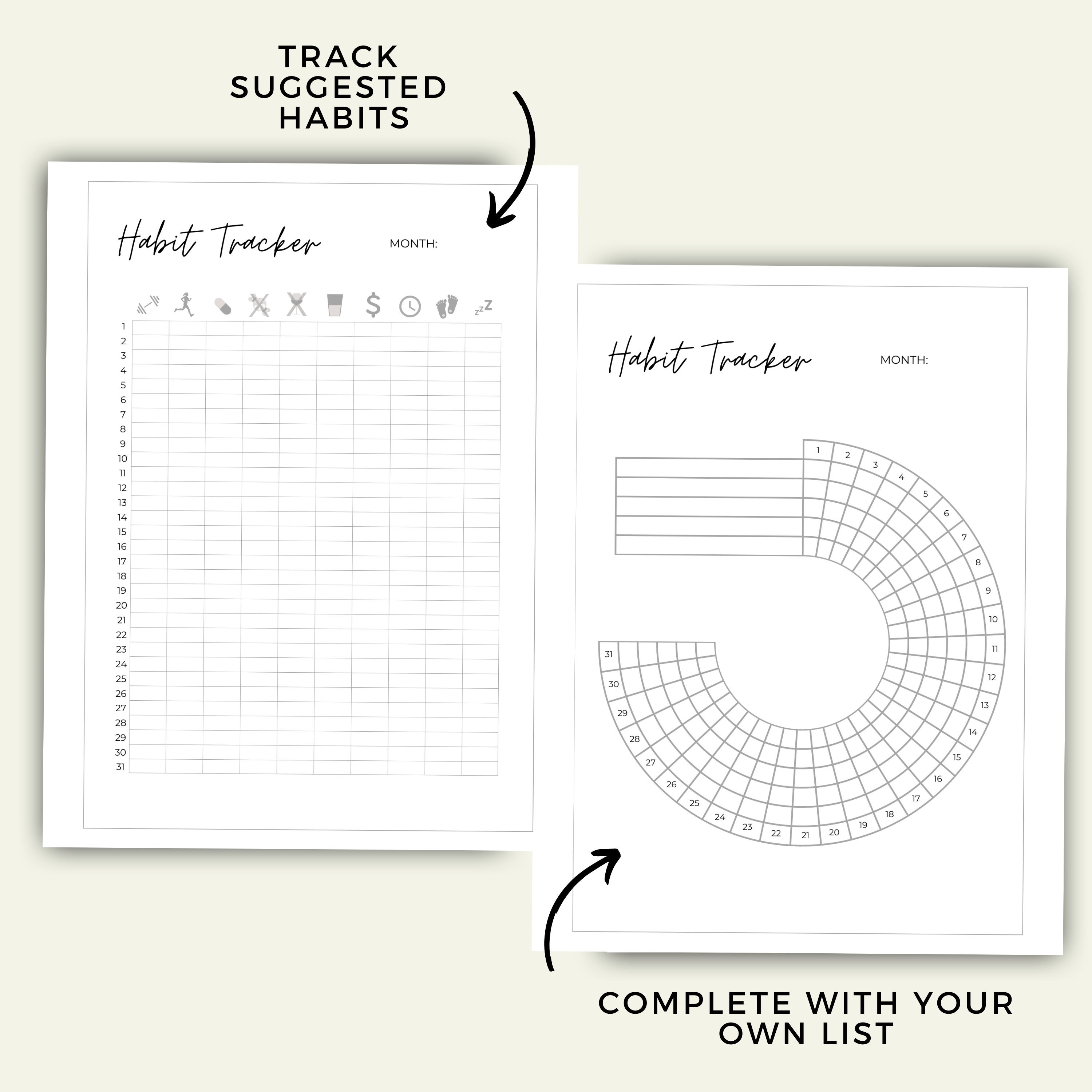 Minimalist Habit Tracker Printable Journal Page, Daily Planner, Monthly ...