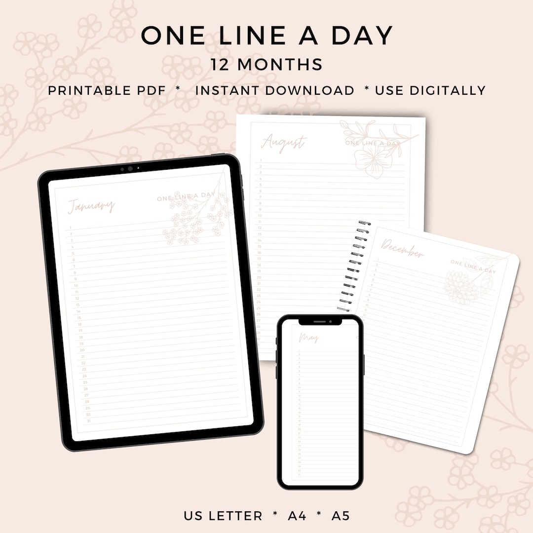 Diario imprimible de una línea al día, diario mensual, registro diario ...